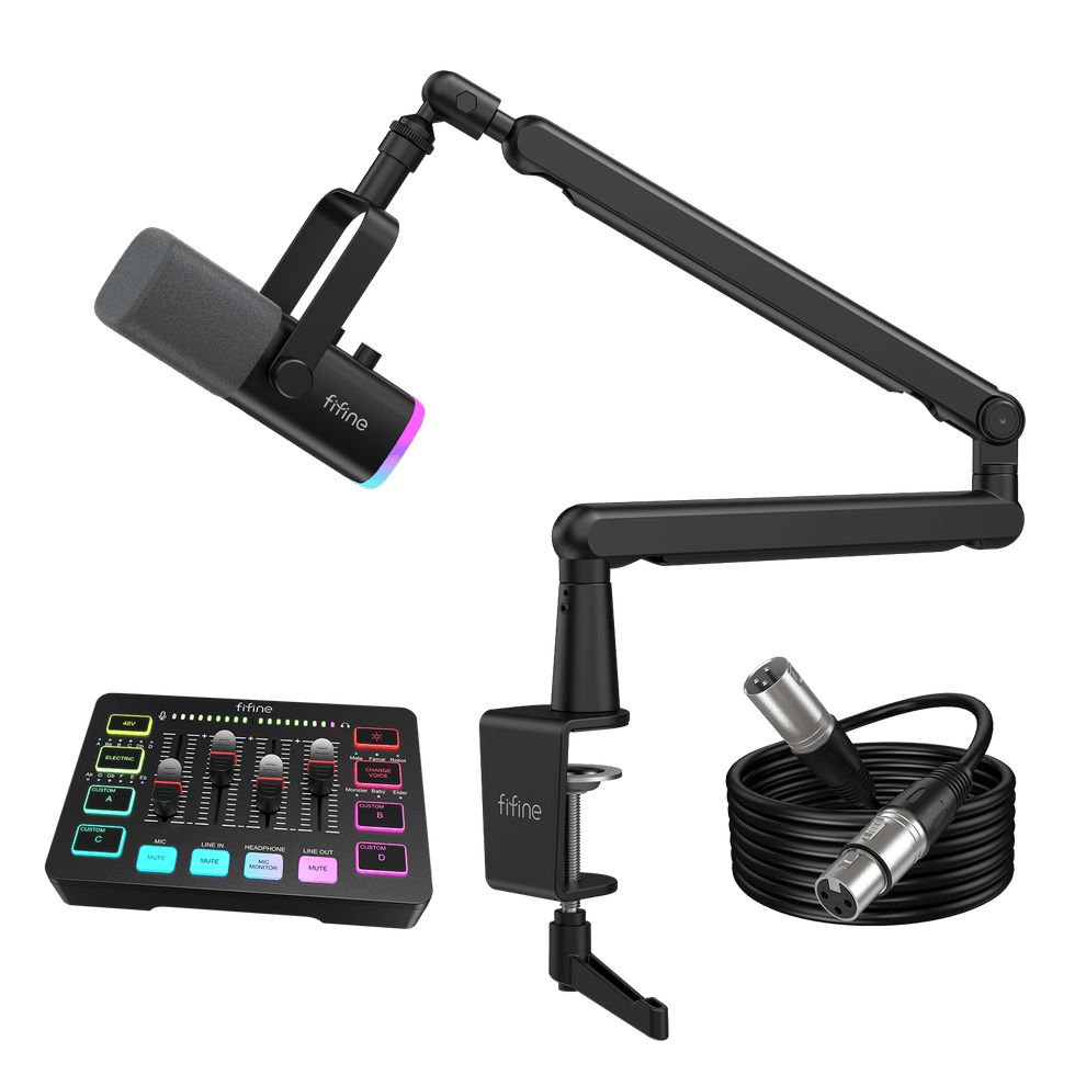 FIFINE Streaming & Gaming Pro Bundle Kit: AM8 Microphone + SC3 Mixer ...