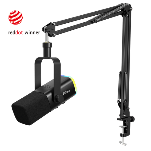 FIFINE AmpliGame AM8T USB/XLR Dynamic Microphone Kit with Boom Arm Sta ...