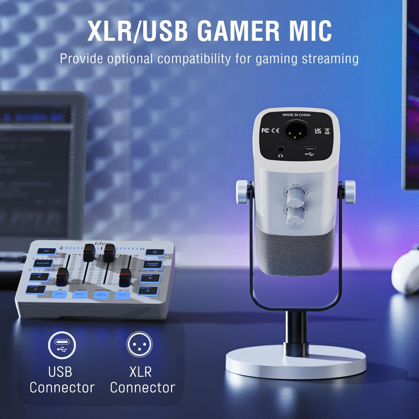 FIFINE AmpliGame KS5 Gaming Bundle: AM8 USB/XLR Dynamic Mic+SC3 Audio ...