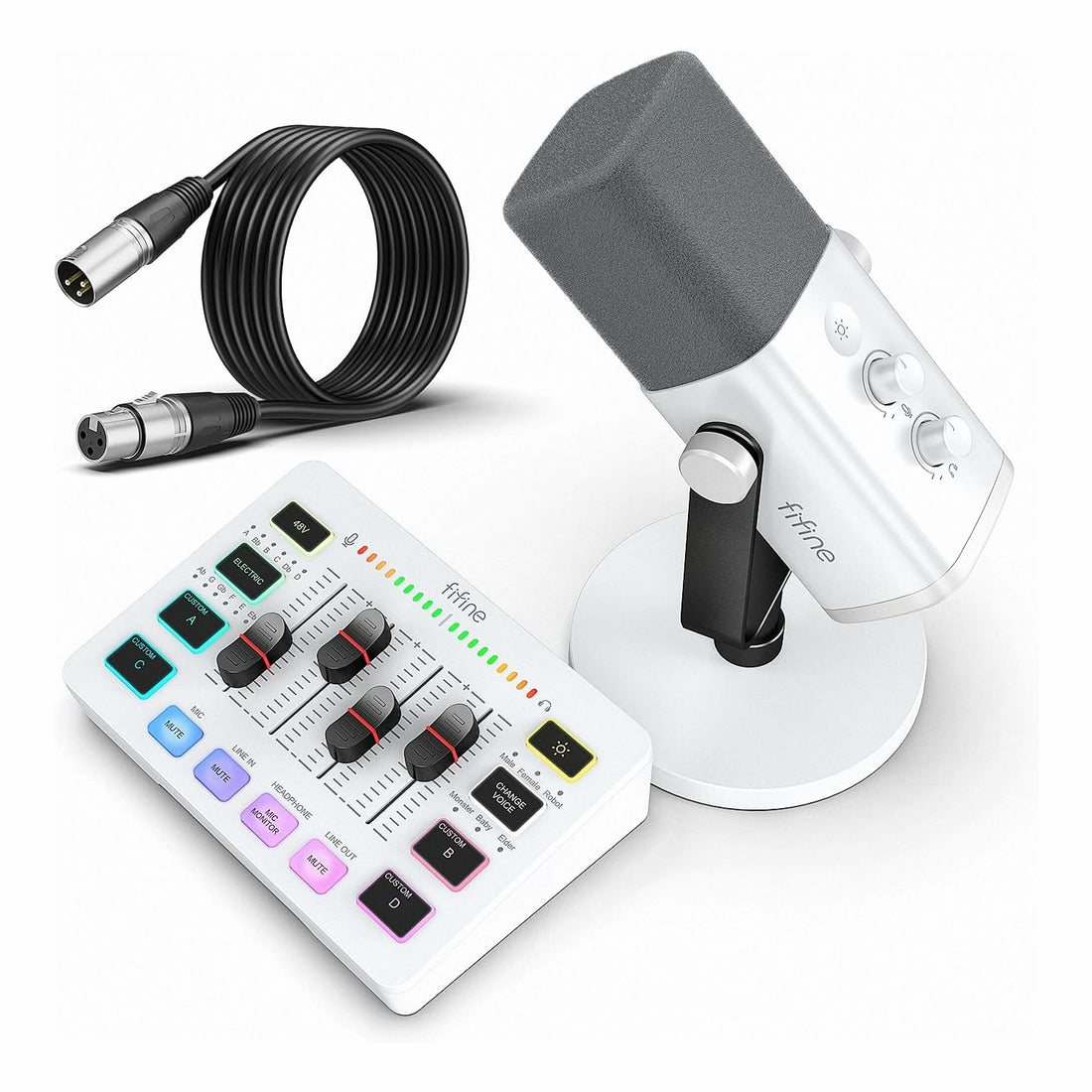 FIFINE AmpliGame KS5 Gaming Bundle: AM8 USB/XLR Dynamic Mic+SC3 Audio ...