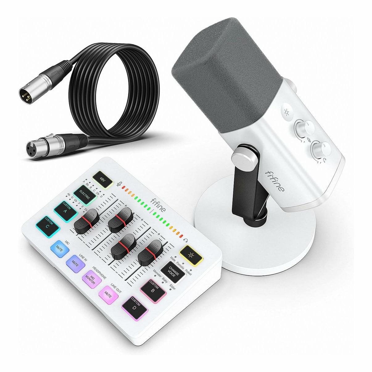 FIFINE AmpliGame KS5 Gaming Bundle: AM8 USB/XLR Dynamic Mic+SC3 Audio ...