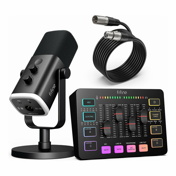 FIFINE AmpliGame KS5 Gaming Bundle: AM8 USB/XLR Dynamic Mic+SC3 Audio ...