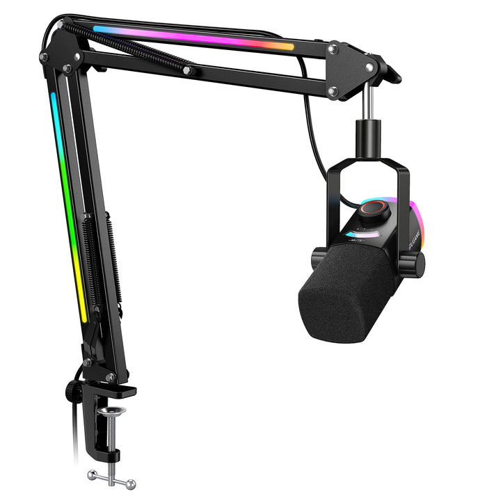 FIFINE AmpliGame AM8PROT Dynamic Microphone Kit with RGB Boom Arm Stan ...