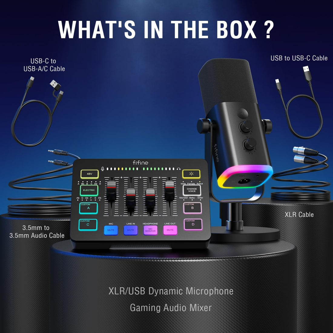 FIFINE AmpliGame KS5 Gaming Bundle: AM8 USB/XLR Dynamic Mic+SC3 Audio ...