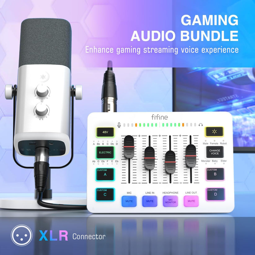 FIFINE AmpliGame KS5 Gaming Bundle: AM8 USB/XLR Dynamic Mic+SC3 Audio ...