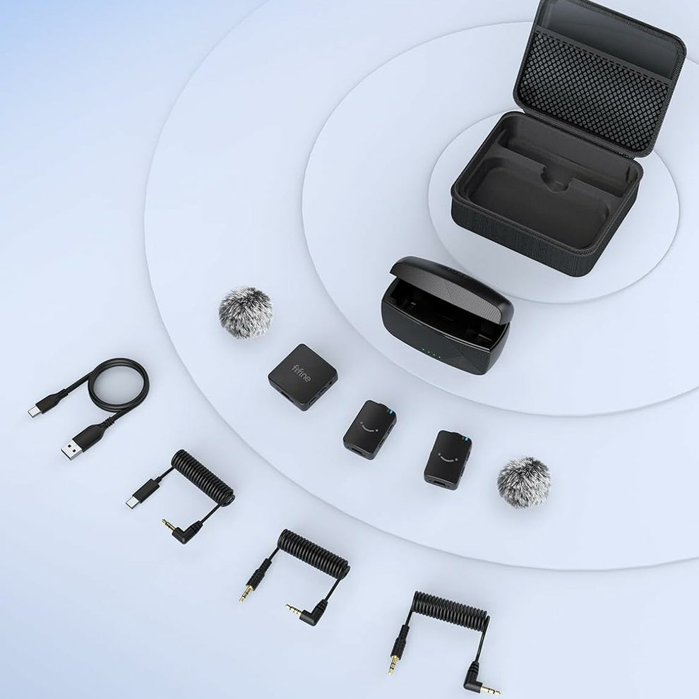 FIFINE M9 Dual Wireless Lav Microphones System with Changing Case ...