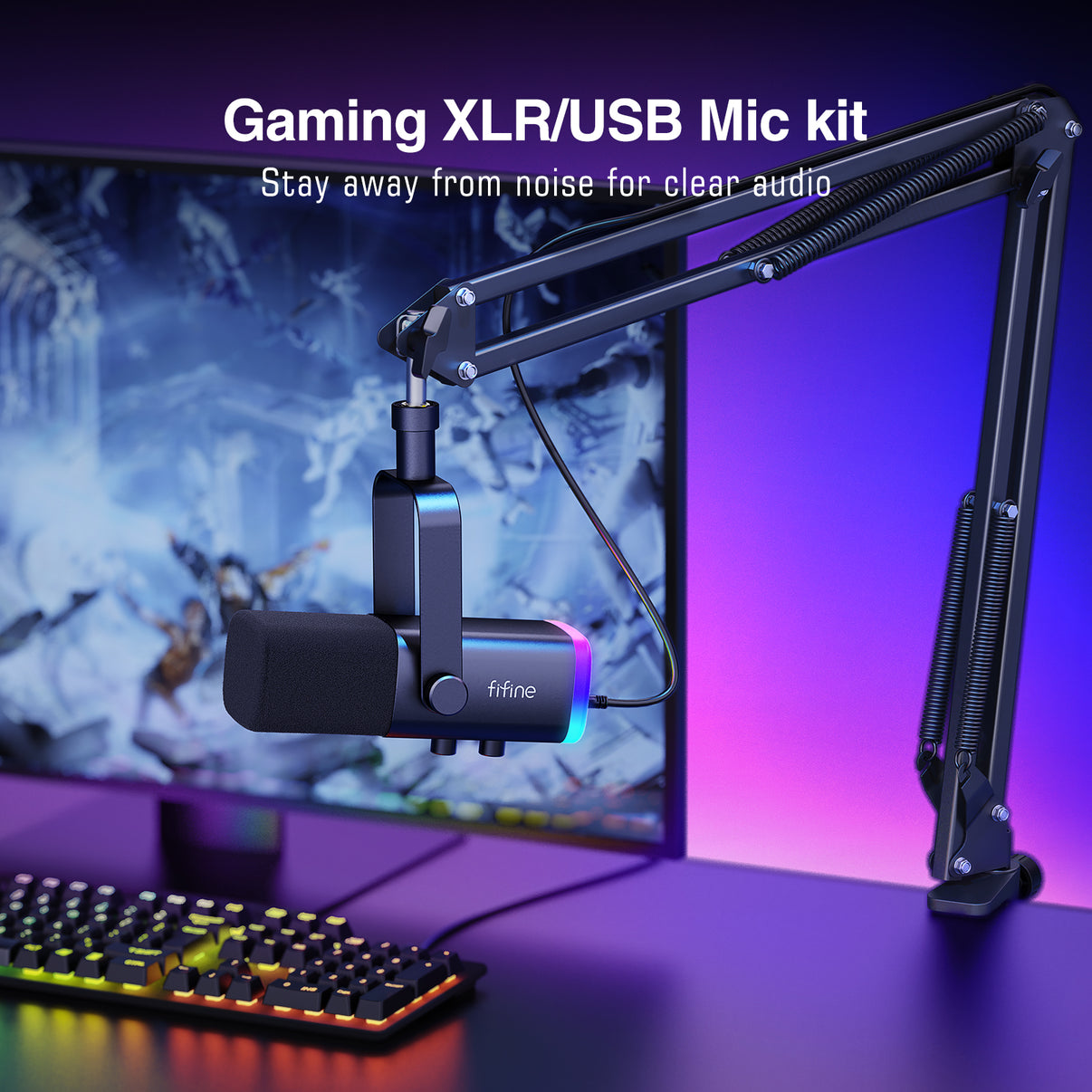 FIFINE AmpliGame AM8T Dynamic Microphone Kit with Boom Arm Stand ...