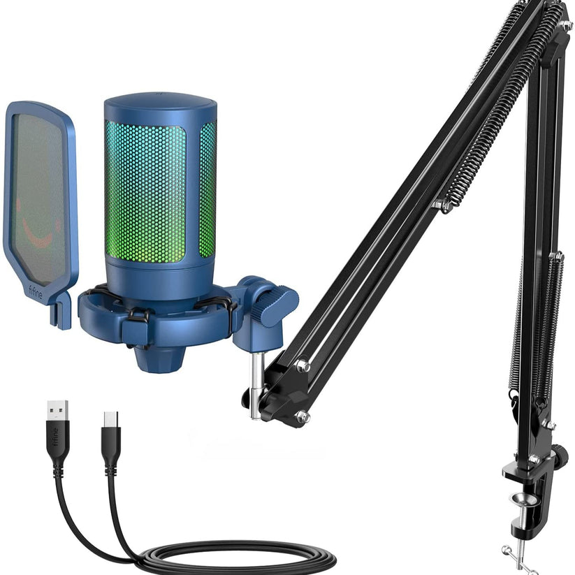 FIFINE AmpliGame A6T USB Condenser Microphone Kit with Boom Arm Stand ...